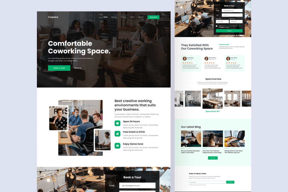 Free Download Coworking Space UI Design Template for Figma - dkonten.com