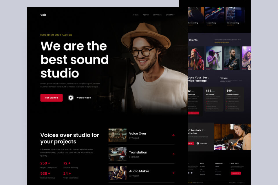 Free Download Voiz, Recording Studio UI Design Template for Figma ...